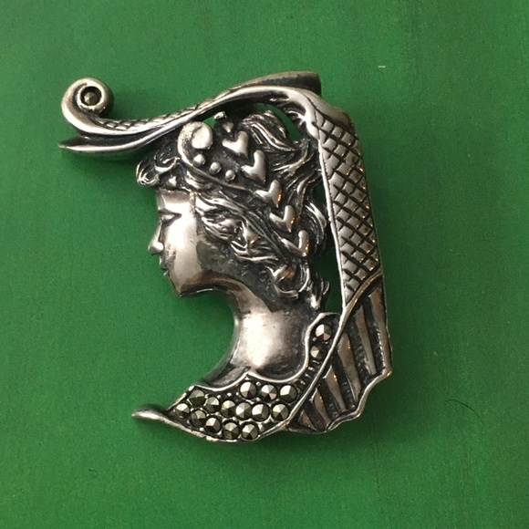 Jewelry | Vintage Silver Hematite Greek Goddess Pin | Poshmark